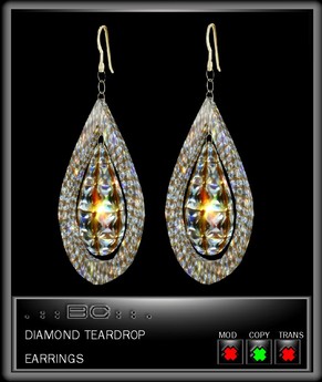 Second Life Marketplace - .::BeautyCode::. DIAMOND TEARDROP EARRINGS
